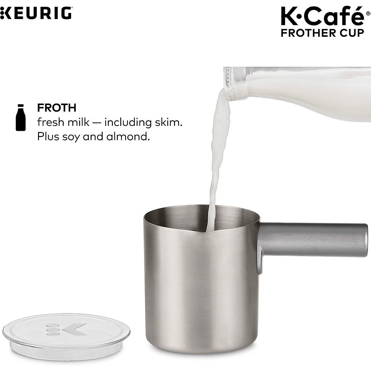 Keurig K-Café Milk Frother Cup Replacement Part or Extra,80 milliliters Hot and Cold Frothing, Compatible with Keurig K-Café Coffee Makers Only, Nickel