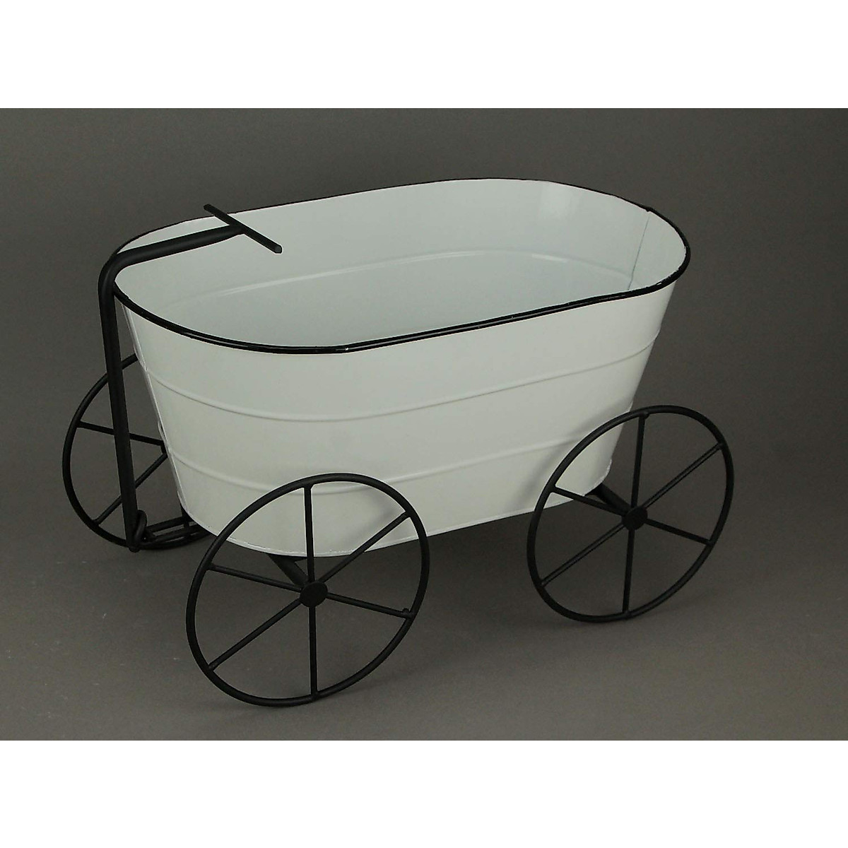 Zeckos Charming White Enamelware Metal Farmhouse Style Decorative Wagon Garden Planter - Rustic Elegance for Gardens, Patios and Porches - Indoor/Outdoor - 19.5 Inches Long