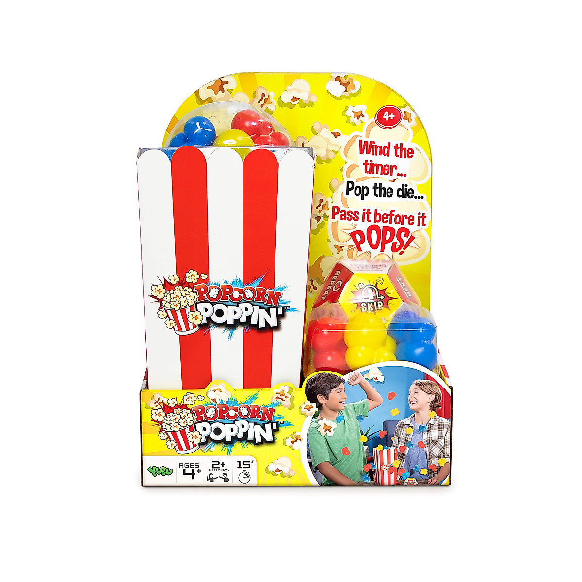 Moose Racing Popcorn Poppin' - for Ages 4+ | 2+ Players - Includes Popcorn Box with Timer, Die & Instructions - Fast-Paced Family Fun, Multi (91011)