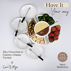 Fondue Pot Set – Family Friendly & Interactive Fondue Set w/Tea Light Heat Source - Quality Ceramic Pot for Any Dinner or Party Theme - Ideal Gift for Couples & Wedding Registry Must Haves