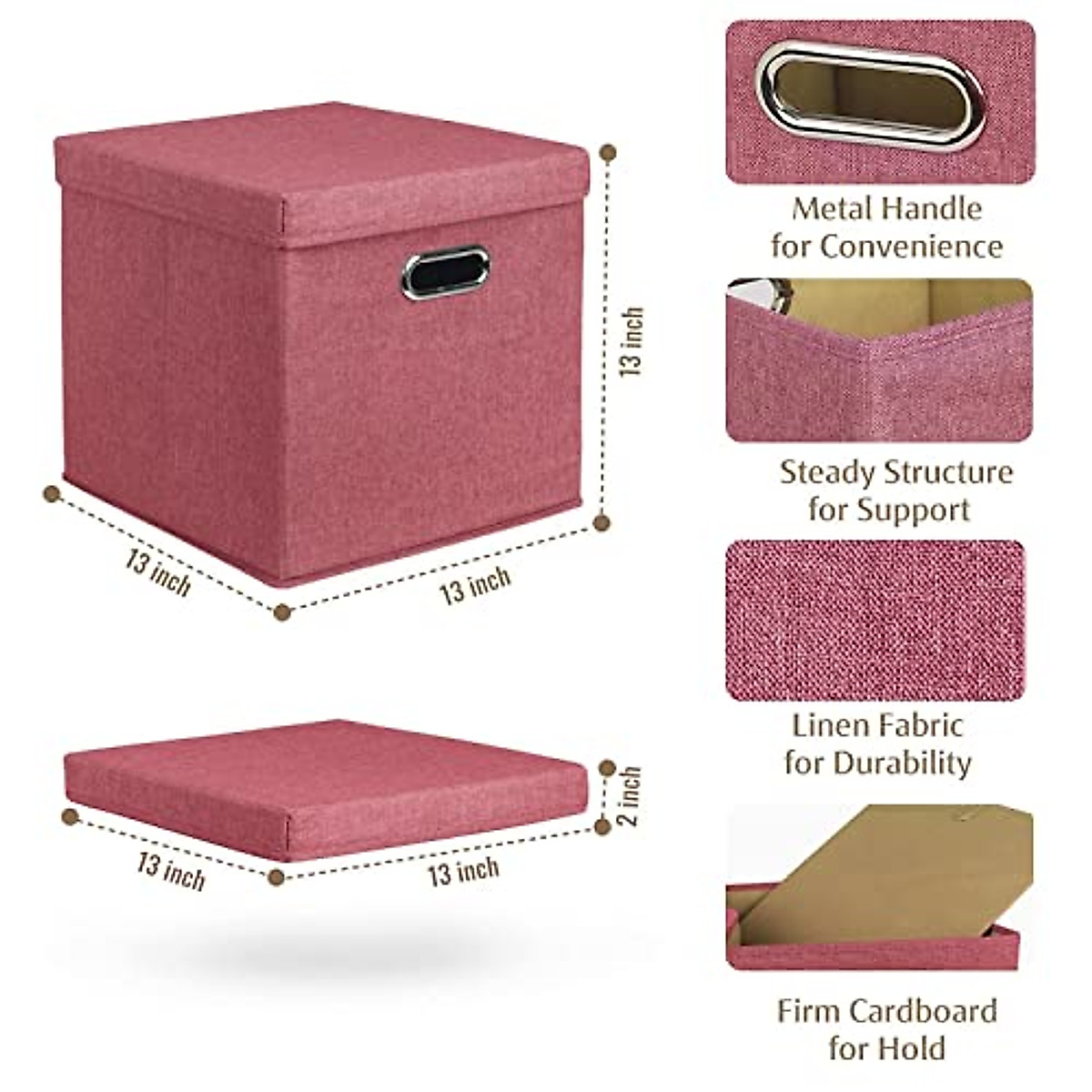 XYXYLY 2 Pack Foldable Cubes Storage Bins with Lids 12.6 * 12.6 * 12.6" Collapsible Fabric Cubbies Storage Baskets for Shelf Closet Organizer Home Bedroom Office Nursery