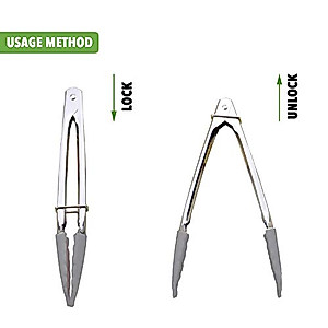 HINMAY Mini Tongs with Silicone Tips 7-Inch Small Serving Tongs, Set of 3 (Black White Gray)