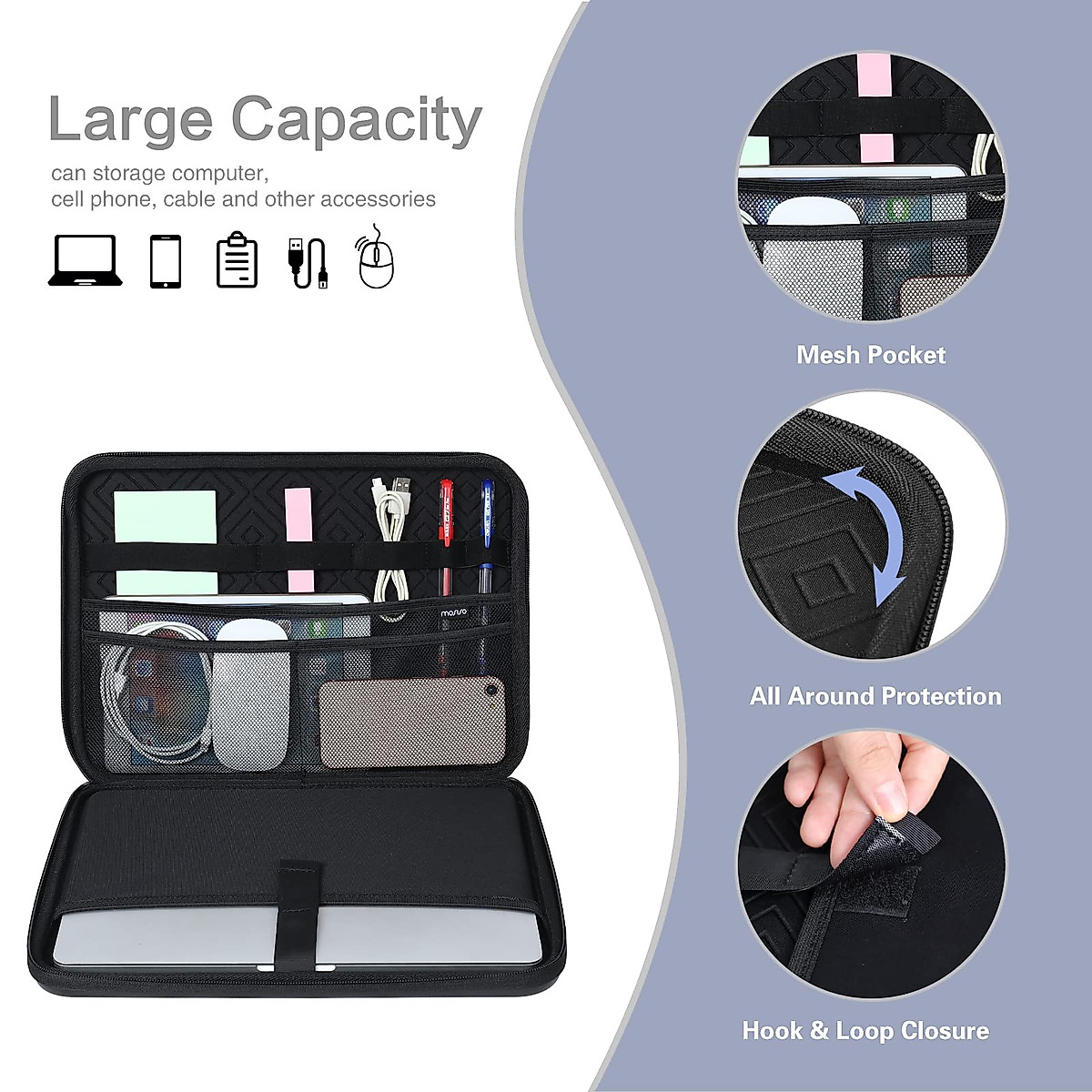 MOSISO Laptop Shoulder Bag Compatible with MacBook Air 13 M2 A2681 A2337 M1 A2179 A1932 / Pro 13 M2 M1 A2338 A2251 A2289 A2159 A1989 A1706 A1708, Waterproof Shockproof Diagonal Stripe Case Bag, Black