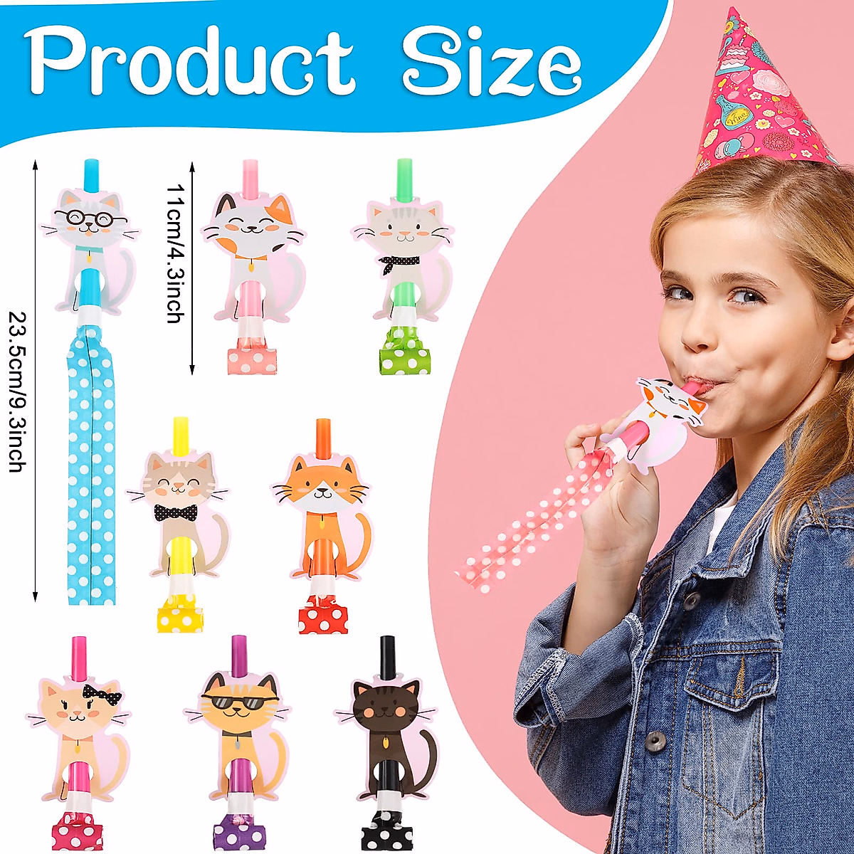 Hotop 48 Pcs Cat Party Blowouts Cat Birthday Party Supplies Kitty Blowers Dollhouse Cat Noisemakers Blowouts for Cat Birthday Baby Shower Party Favor Decorations