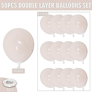 Double Stuffed Blush Balloons 50 Pack Cream Beige Party Balloons, Blush Pink Nude Latex Helium Balloons Set Pastel Peach Balloon for Birthday Boho Wedding Bridal Shower Engagement Party Decorations