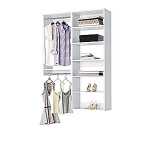 Closet Kit with Hanging Rods & Shelves - Corner Closet System - Closet Shelves - Closet Organizers and Storage Shelves (White, 63 inches Wide) Closet Shelving