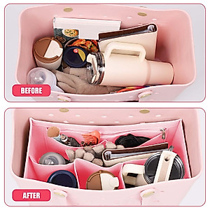 lasuroa Rubber Beach Bag Organizer Compatible with Bogg Bag/Simply Southern Tote, Tote Organizer Insert Felt Bag Organizer Insert with 7 Pockets, Only for Bogg Bag XL Size (Pink)