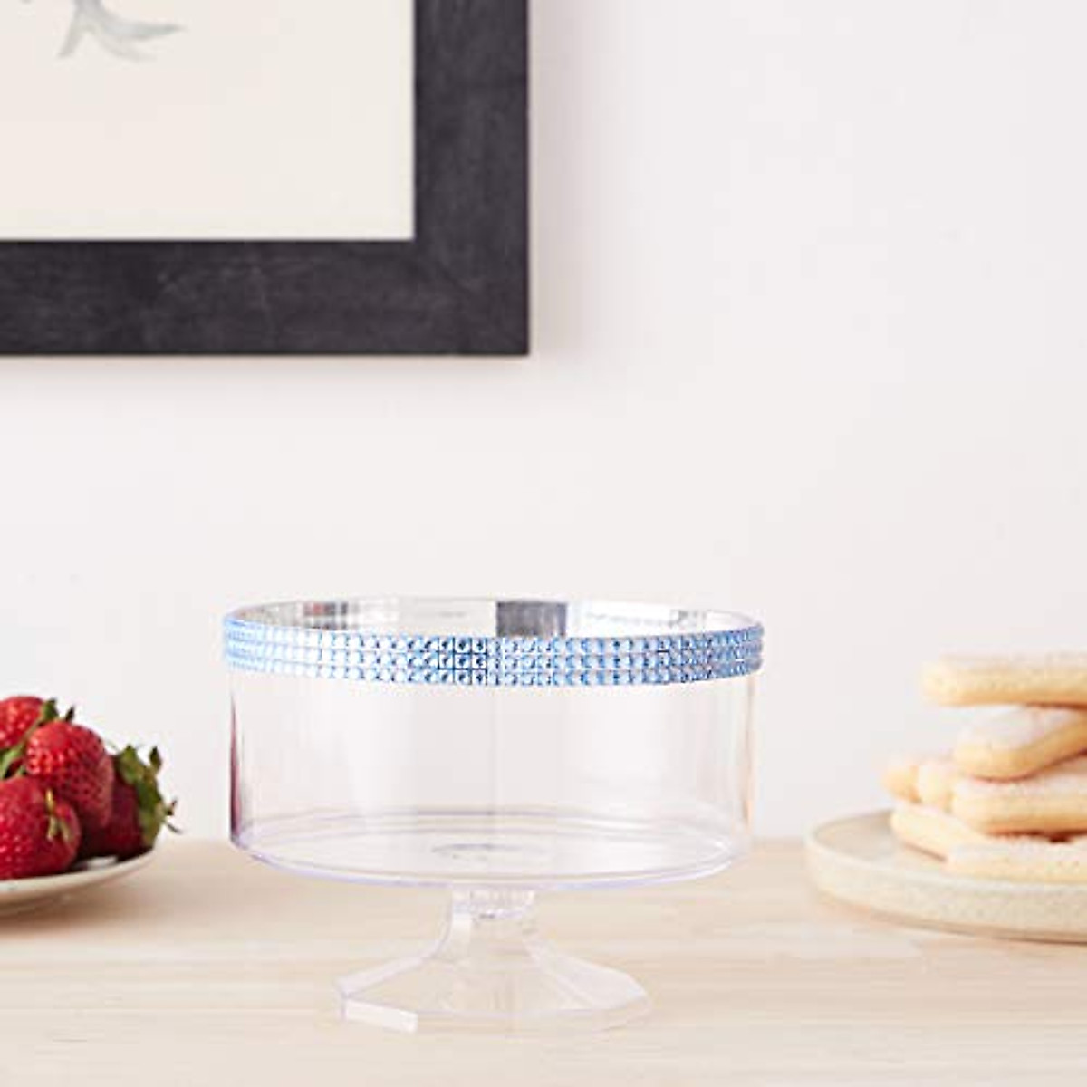 Luxury Small Clear Plastic Trifle Container with Dazzling Blue Gems - 5.75" (1 Piece ) - Perfect for Desserts & Centerpieces