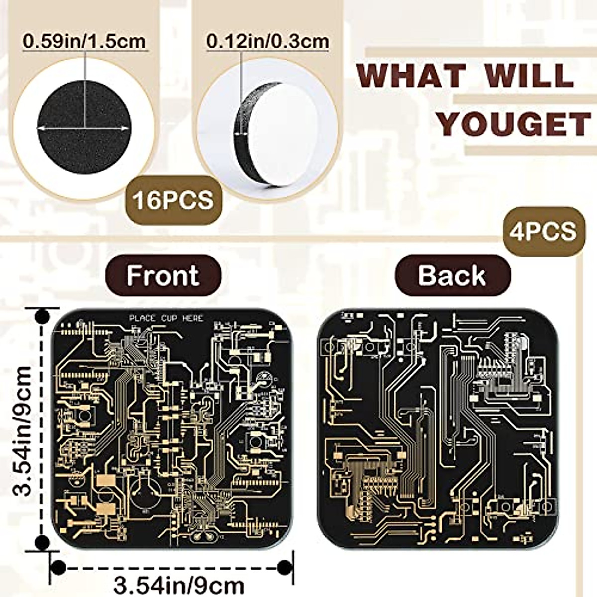 4 Pcs Circuit Board Coasters PCB Coasters Immersion Gold Circuit Board Coasters for Drinks PCB-Design Coasters for Men Funny Drink Coasters for Party Bar Office Gamer Geek Men Nerd Engineer Gifts