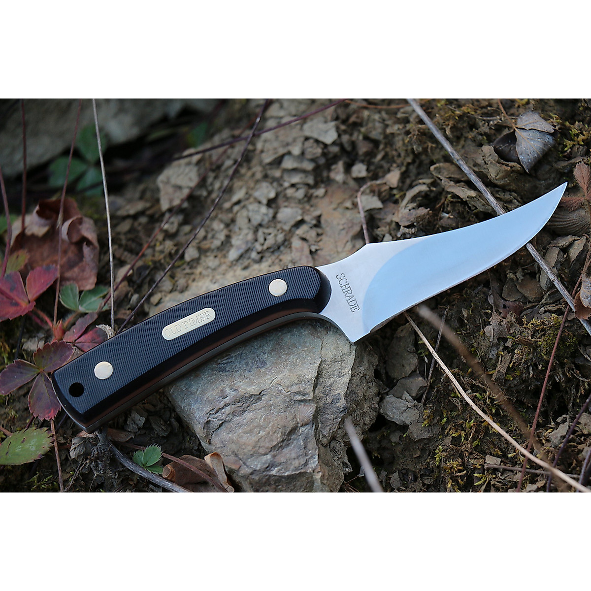 Old Timer 152OTCP Sharpfinger 7.1in S.S. Full Tang Fixed Blade Knife with 3.3in Clip Point Skinner Blade, Black Sawcut Handle, and Leather Belt Sheath for Hunting, Camping, Skinning, EDC, and Outdoor