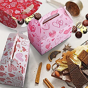 Gatherfun 24 Pieces Valentine's Day Hot Pink Heart Love Treat Box Candy Boxes Goodies Boxes Cardboard Present Boxes with Handles for Birthday Party Anniversary Favors, 6 x 3.5 x 3.5 Inches, 3 Designs
