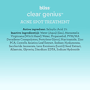 Bliss Clear Genius Acne Spot Treatment – Maximum Strength 2% Salicylic Acid Shrinks Blemishes – Clean, Vegan, Cruelty-Free, 0.5 Fl Oz