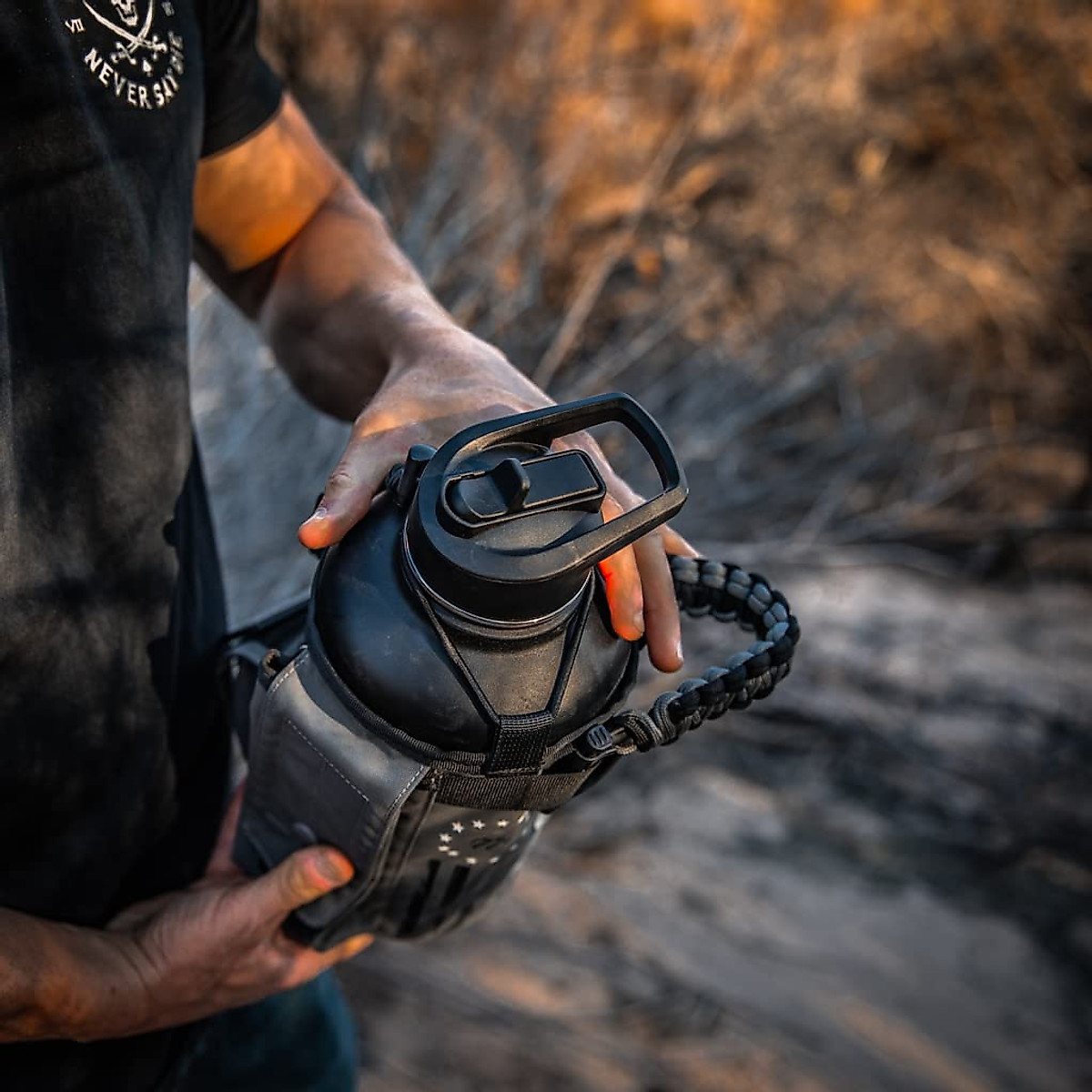 Iron Infidel Battle Bottle Straw Lid & Cleaner Brush Kit - 64 Oz and 32 Oz Water Bottle Lid Replacement with Straw, Wide Mouth Lid, and Long Handle Water Bottle Cleaning Scrub Brush Tool (Black/Grey)