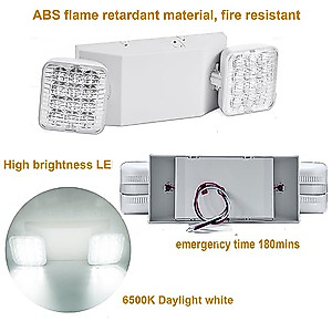 12 Pack LED Emergency Light Fixture, Commercial Emergency Lights with Battery Backup, Square Two Head Adjustable LED Emergency Light for Power Failure Business, Emergency Exit Light AC 110V-277V