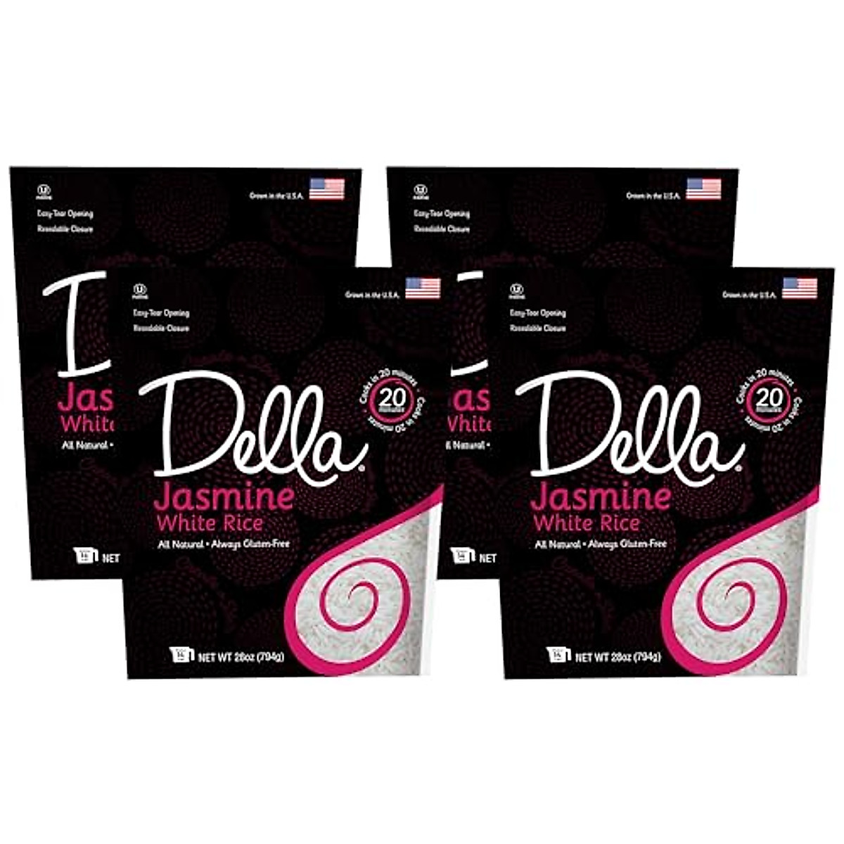 Della Rice Jasmine White Rice, 28 Oz, (Pack of 4)