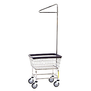 R&B Wire™ 100D91 Narrow Heavy Duty Wire Laundry Cart with Single Pole Rack, 2 Bushel, Chrome, Made in USA