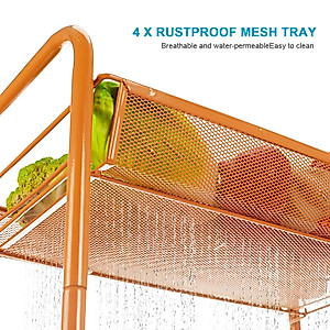 4-Tier Metal Rolling Utility Cart, Mobile Utility Cart with Lockable Caster Wheels, Multi-Functional Storage Trolley, Easy to Assemble, for Bathroom, Kitchen, Office, Workshop(Yellow)