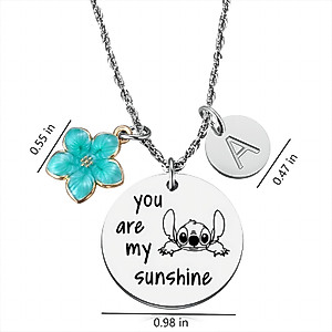 MIXJOY To My Daughter Stitch Gifts You are My Sunshine Initial A Stitch Necklace&Sentimental Message Card for Teen Young Daughter Lilo and Stitch Jewelry Birthday