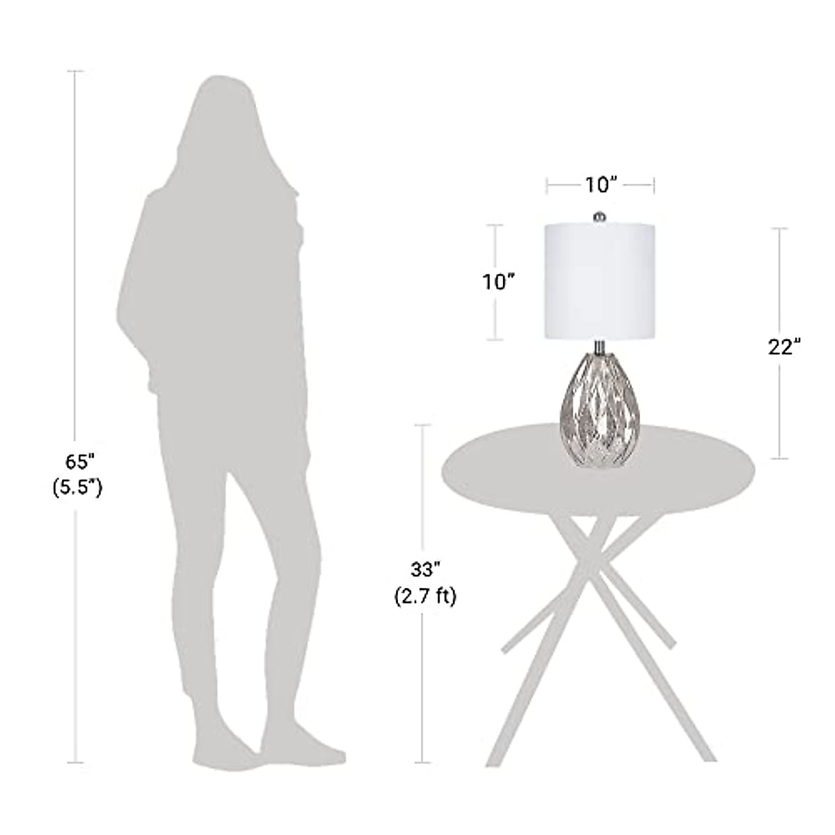 Catalina 23098-001 Glam Geometric Glass Faceted Table Lamp with Linen Shade, 22", Vintage Mercury