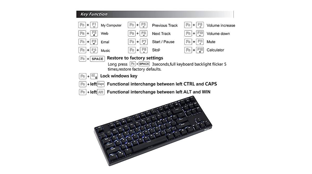 RK Royal Kludge RK987 Mechanical Keyboard - 87 Keys, Wireless & Wired