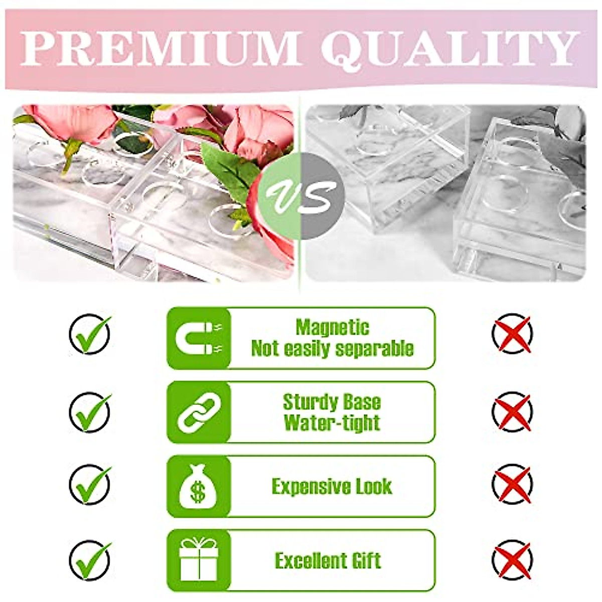 2 Pieces Acrylic Flower Vase Rectangular, Clear Floral Centerpiece for Dining Table 28 Inch Long Rectangle Acrylic Vase for Home Wedding Dining Table Decor