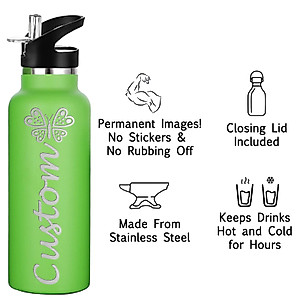 Personalized Water Bottles with Straw, Custom Insulated Water Bottle Engraved Name Text for Women Men Girls Boys-12oz/26oz