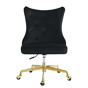 24KF Upholstered Tufted Button Velvet Office Chair with Golden Metal Base,Adjustable Height Swivel Office Chair -Black
