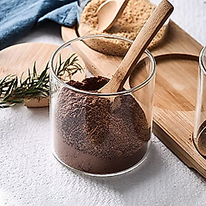 300ML/10Oz Clear Glass Jar with Bamboo Lid and Wooden Spoon, Cute Sugar Bowl Bath Salt Storage Canister Seasoning Container Condiment Pot with Scoop for Spice, Pepper for Kitchen, Table, Countertop