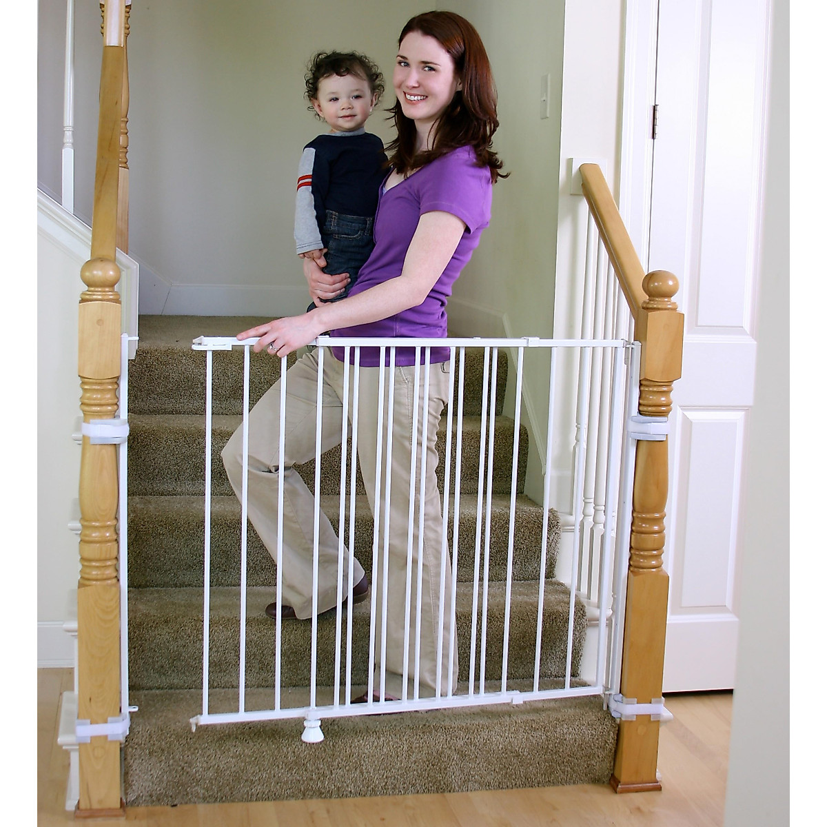 Regalo Extra Tall and Wide 2-in-1 Stairway and Hallway Wall Mounted Baby Gate, Bonus Kit, Includes Banister and Wall Mounting Kit