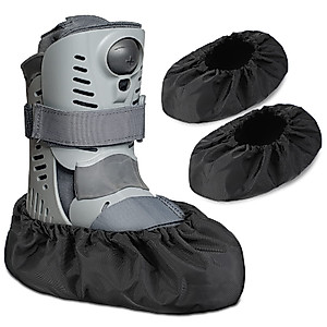 2 Pieces Walking Boot Cover Recovery Shoes Covers Non Skid Foot Brace Cover Reusable Boot Cover Waterproof Cast Rain Cover, (Black, Large)