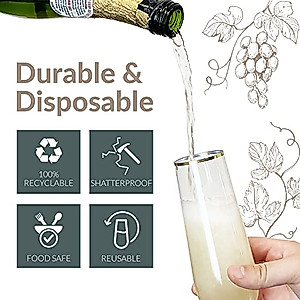 Reli. (15 Pack Plastic Champagne Flutes 9 Oz, Clear w/Gold Rim | Stemless Plastic Mimosa Glasses/Flutes | Disposable, BPA-Free, Shatterproof Cups |Perfect for Mimosa/Champagne, Cocktails, Wedding