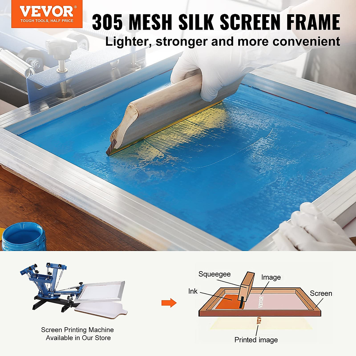 VEVOR Screen Printing Kit, 6 Pieces Aluminum Silk Screen Printing Frames, 20x24inch Silk Screen Printing Frame with 305 Count Mesh, High Tension Nylon Mesh and Sealing Tape for T-Shirts DIY Printing