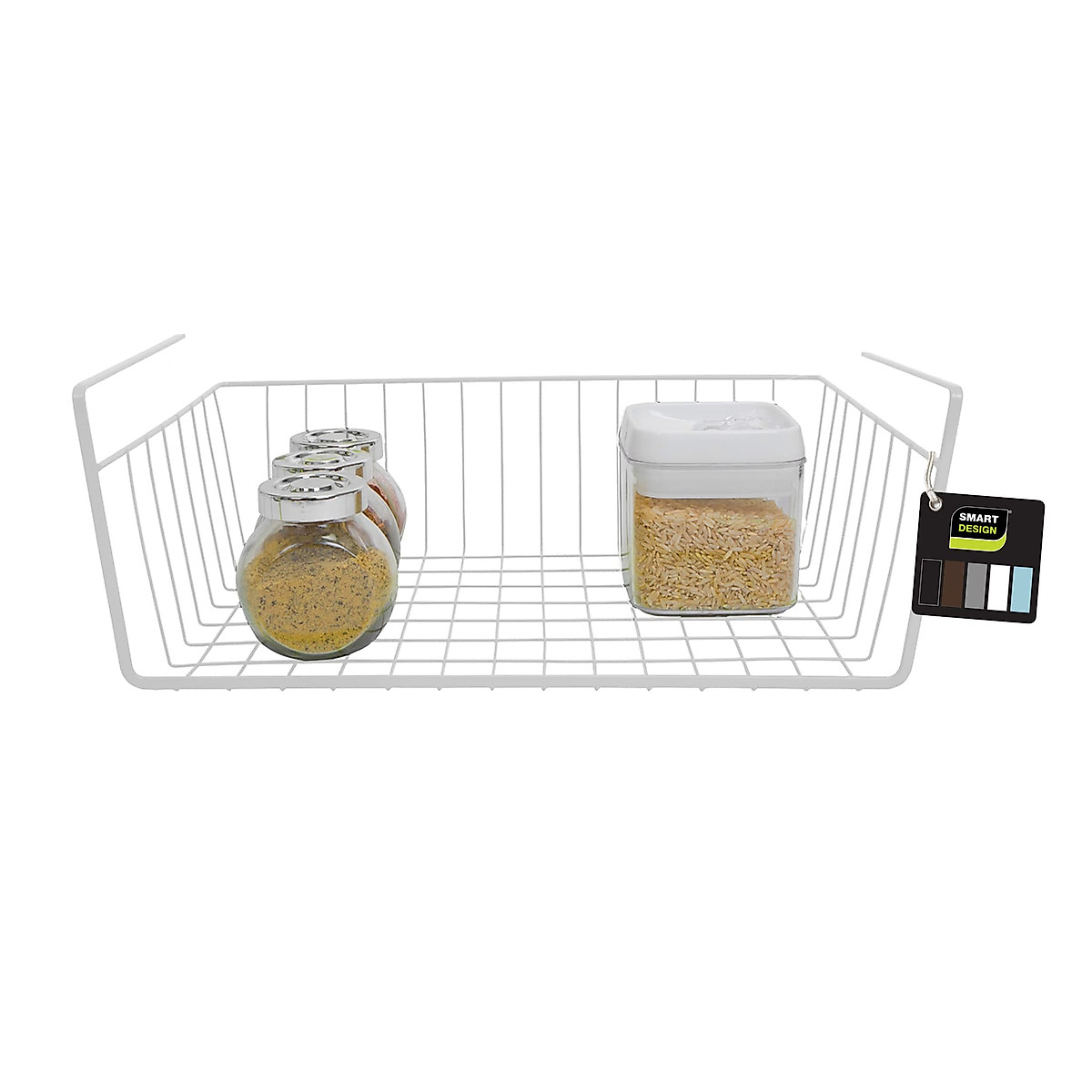 Smart Design Cabinet Storage Shelf Rack and Undershelf Storage Basket Bundle – Medium Shelf Rack (8.5 x 13.25 Inch) and Medium Storage Basket (16 x 5.5 Inch) – Steel Metal Wire – White