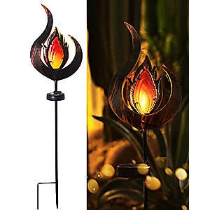 LOGUIDE Garden Solar Lights Outdoor Decorative,Metal LED Garden Stake Lights,Flame Shape Waterproof Garden Lights for Garden Art,Backyard,Deck,Flower Bed,Lawn,Patio or Outdoor Clearance Decorations