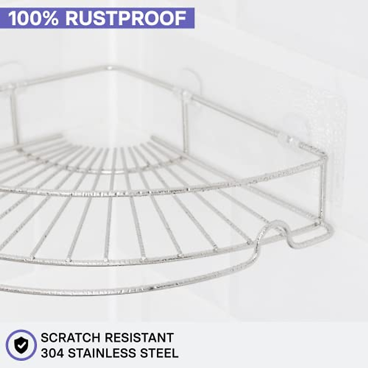 KINCMAX Corner Shower Caddy, Rustproof SUS304 Stainless Steel, Adhesive Wall Mount Double Baskets 2-pack with Built-in Towel Bar (Polished Silver)