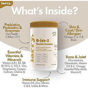 Larry 8-in-1 Multivitamin Dog for Small Dogs | Heart, Digestion, Liver, Skin, Coat, & Joint Support for Dogs | with Vitamins, Minerals, Omegas, & Glucosamine Chondroitin | 60 Soft Chews