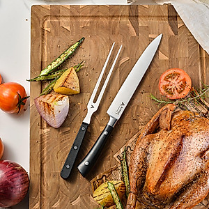 Arrtcy Turkey Carving Set,Full Tang Ergonomic Handle Carving Knife and Fork,German Stainless Steel Kitchen Tools for Turkey, Ham, BBQ,Includes Carving Fork & Knife with Gift Box