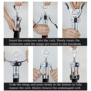 KORCCI Wine Opener, Wine Bottle Opener, Zinc Alloy Wing Corkscrew Heavy Duty, Cork Screw Beer Opener for Bartenders, Multifunctional Bottle Opener for Home Kitchen, Restaurant, Bar, Waiters