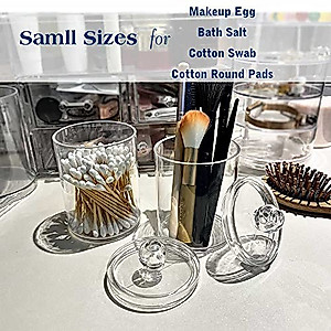 YUN-HL 3 Pack Apothecary Jars, Qtip Holder Dispenser for Cotton Ball Swab Round Pads Floss, Acrylic Cotton Swab Canister Holder, Bathroom Storage Organization Vanity Makeup Organizer