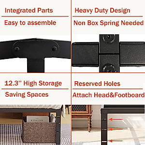 zunatu 14 Inch Twin XL Metal Bed Frame Foundation No Box Spring Needed Heavy Duty Tall Platform with Large Storage Easy Assembly Mattress Noise Free, Black
