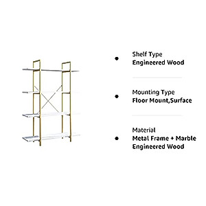 IOTXY 4-Tier Open Shelf Bookcase - Modern Freestanding Wooden Display Stand Unit with Metal Frame for Home and Office, Bookshelf, Gold White
