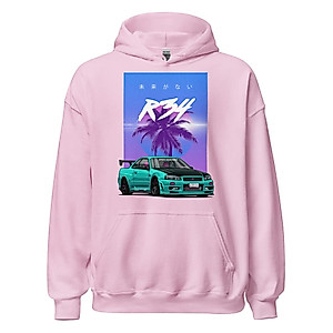 JG Infinite GTR R34 GT-R Skyline JDM Vaporwave Aesthetic Vapor Dreams Chillwave Unisex Hoodie Light Pink