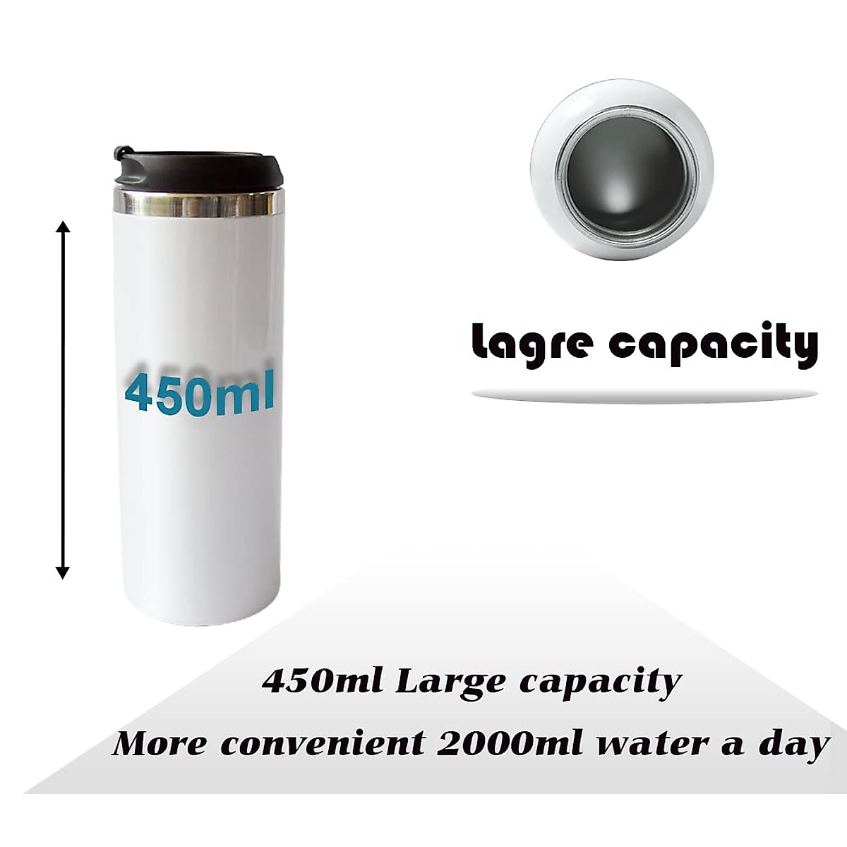 MR.R 15oz Sublimation Blanks Tumbler with Lid,Stainless Steel Double Wall Vacuum Insulated Travel Water bottle Straight Mug,Durable Powder Coated Coffee Cup,White, 450ml