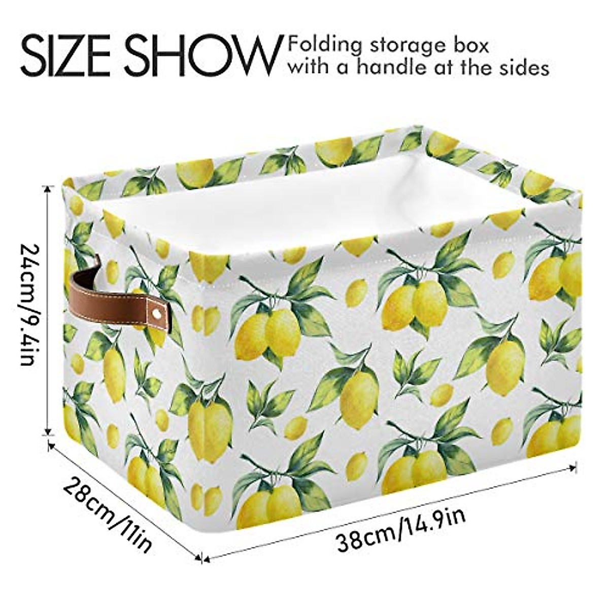 Moudou Lemon Laundry Basket Square Collapsible Laundry Hamper Clothes Toys Storage Bin with Handles for Bedroom, Closet, Nursery, Dorm, Home Decor
