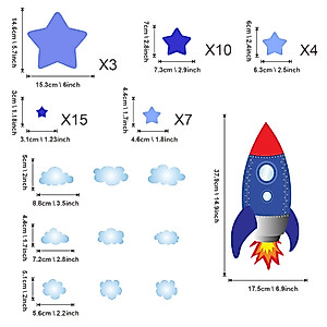 Large Rocket and Star Wall Decals, Outer Space Wall Stickers, Peel and Stick Removable Star Sticker, Art Decor for Kids Boys Bedroom Nursery Living Room,Playroom Classroom Decoration