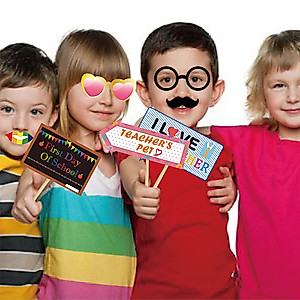 Konsait 46Count Back to School Photo Booth Props, First Day of School Welcome Decorations,Apple Pencil Stationery Chalkboard Decor for New Grade Celebrating Classroom Kindergarten Party Supplies