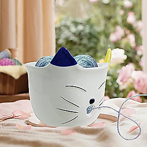 Cat Yarn Bowl, Yarn Bowl for Crocheting and Knitting Made of Ceramic 566 Inches Tangle Free