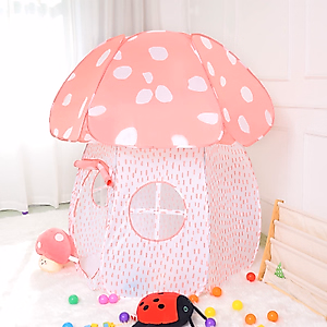 Play Tent for Kids Pop Up Tent Indoor Outdoor Boys and Girls Playhouse with Exquisite Design for Imaginative Mushroom Tent by CRAWLBO Patented(Pink/Large)