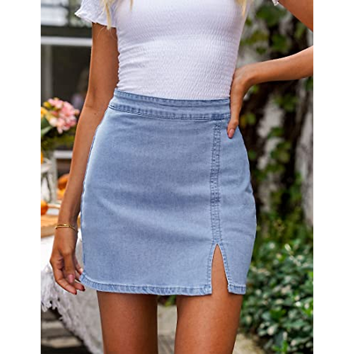 luvamia Jean Skirt for Women With Slit High Waisted Bodycon Stretch Pencil Mini Short Denim Skirts High Waisted Skirts for Women Skirt With Slit Denim Skirt Women Azure Mood Size Large Size 12 Size 14