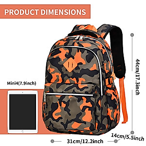 Yvechus School Backpack Casual Daypack Travel Outdoor Camouflage Backpack Christmas Presents for Boys and Girls (Camo Orange 2)